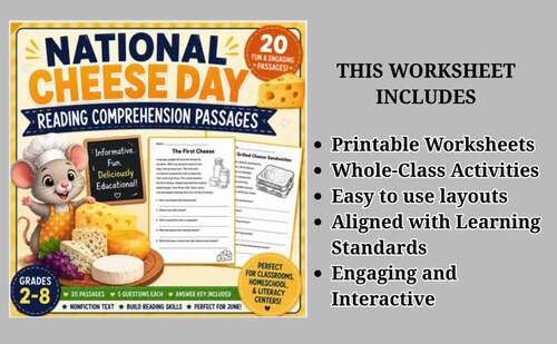 National Cheese Day Reading Comprehension Passages Grades 2–8 | No Prep
