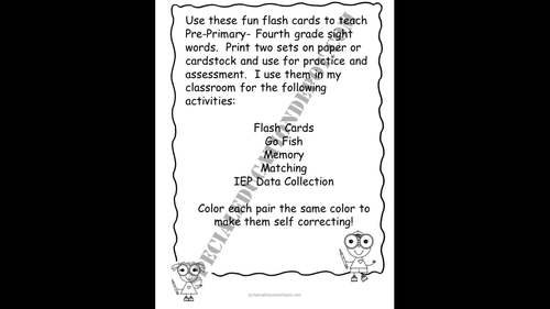 Pre-primer Flash Cards by Special Education Depot | TPT