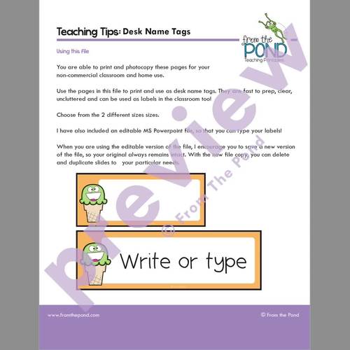 Ice Cream Desk Name Tags by From the Pond | TPT