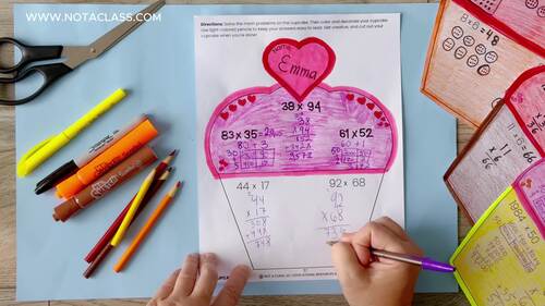 4th Grade Cupcake Math Craft Valentines Day Multiplication Activities ...