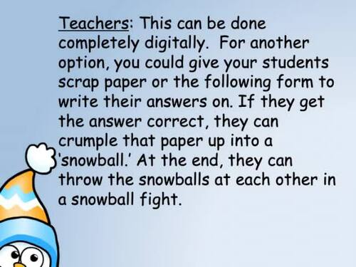 Main Idea Snowball Fight Winter Reading Comprehension Digital Game