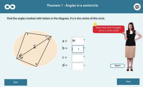 Circle Theorems Angles in a Semi-circle Complete Interactive Lesson ...