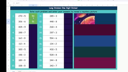 Long Division One Digit Divisor Digital Self-Checking Mystery Picture ...