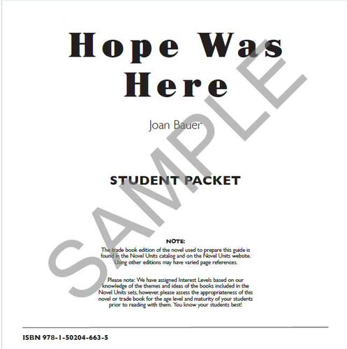 Hope Was Here Novel Units® Student Packet Novel Study | TPT