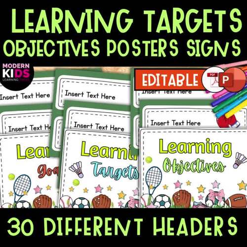 Editable Sports-Themed Learning Targets Objectives Posters Signs ...