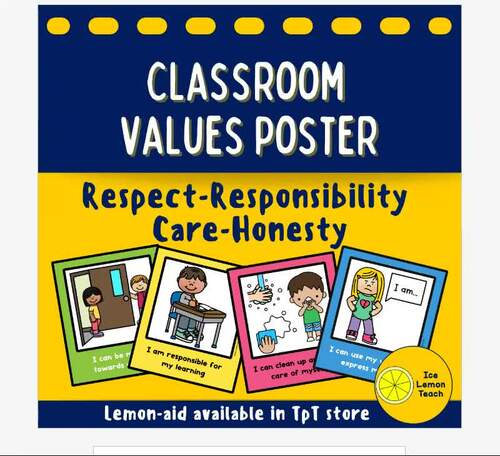 Classroom Values Poster by Ice Lemon Teach | TPT