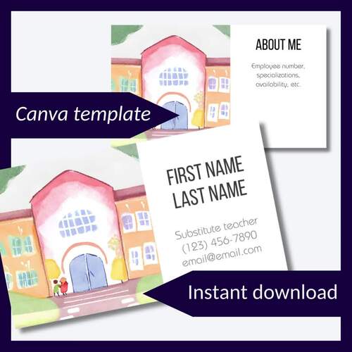 Simple & professional substitute teacher business cards (Customizable)