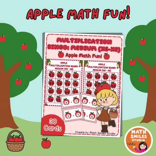 Apple Multiplication Bingo: Medium Facts (x6-x8) | Math Game 4x4 | 3rd ...