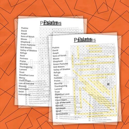 The Book of Psalms Bible Activities Word Search Crossword Word Jumble