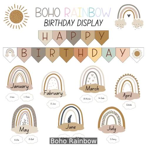 Boho Rainbow Classroom Decor Bundle Editable & Muted Neutral Theme