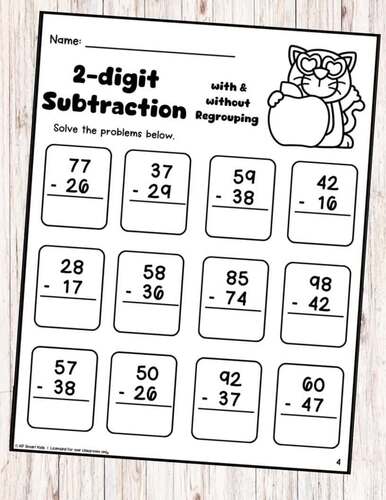 Back to School 2 Digit Subtraction Worksheets Bundle WITH and WITHOUT ...