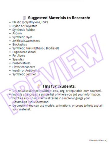 Synthetic Materials Research Project | NGSS-Aligned Chemistry & Society ...