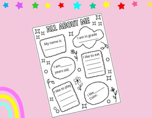 Printable Summer Back to School Worksheet, All About Me Worksheet