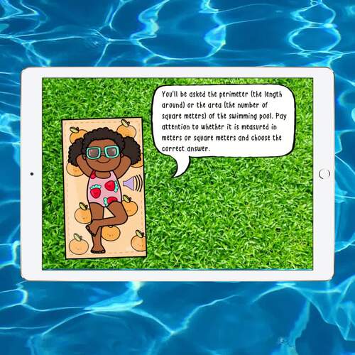 Perimeter and Area Summer Swimming | Boom cards | Middle School Math