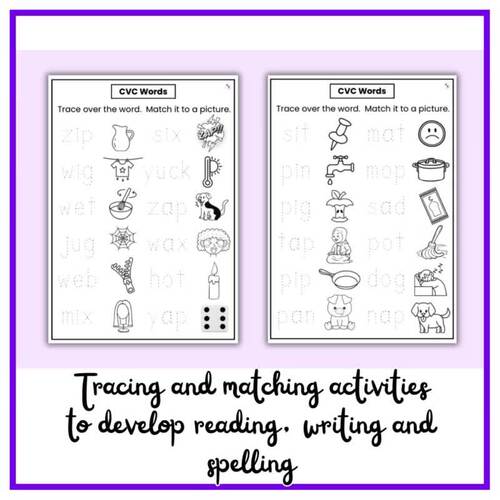 CVC words worksheets trace and write cvc match cvc color kindergarten