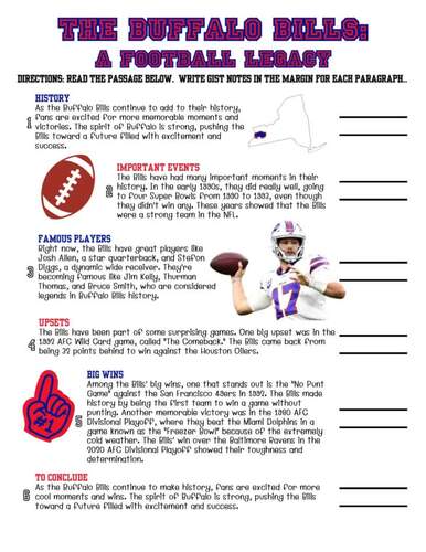 Buffalo Bills Text Set Grade 6 Short Response Opinion Paired Evidence ...