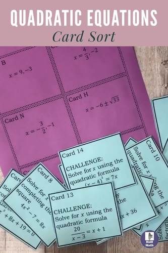 Solving Quadratic Equations CARD SORT | DIGITAL and PRINT by Hoff Math