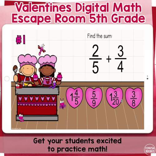 5th Grade Valentine's Day Fractions Math Digital Escape Room | Distance ...