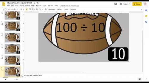 Football Division Facts Google Classroom™ Digital Flash Cards (0-10)