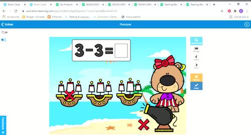 BOOM CARDS Verano: RESTAS PIRATAS NÚMEROS 1-10 -Summer Distance Learning