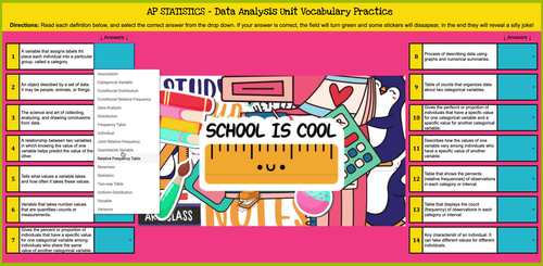 AP Statistics - Unit 1 Vocabulary Practice - Data Analysis - DIGITAL ...