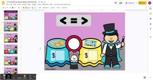 CND Money: Comparing Values (up to 200¢ et $200): Google Slides™