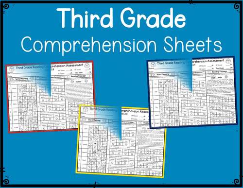 Third Grade Monthly Reading Comprehension Quick Assessments & Data Sheets