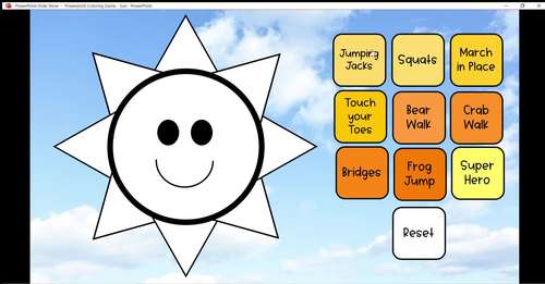 PowerPoint Coloring Gross Motor Game- Summer Sun Theme by A Pedi PT