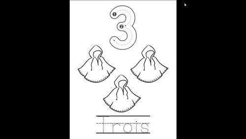 Winter Numbers in French 1-10. Printable Worksheets to Color, Trace & Count