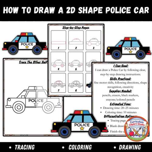 How to Draw a 2D Shape Police Car |Step-by-Step Drawing, Tracing ...