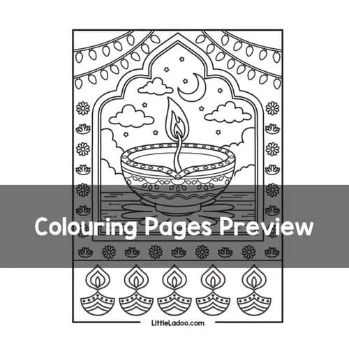 Diwali Colouring Pages Printable by Little Ladoo | TPT
