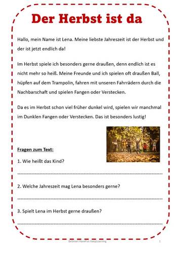 German Fall / Halloween Short Stories - Reading Comprehension Passages ...