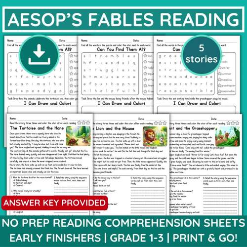 Aesop's Fables Reading Comprehension Passages & Questions Worksheets ...