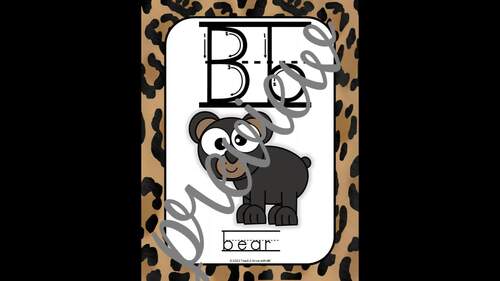 Alphabet Posters Zoo Animals A-Z with Leopard Print Border Classroom Decor