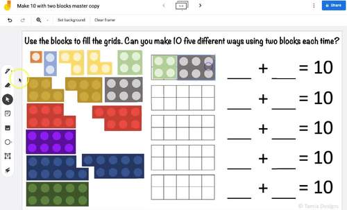 Jamboard - interactive 10 frame with blocks Editable no-print center ...