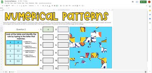 Numerical Patterns Digital Mystery Puzzle Pixel | 5.OA.3 | TPT