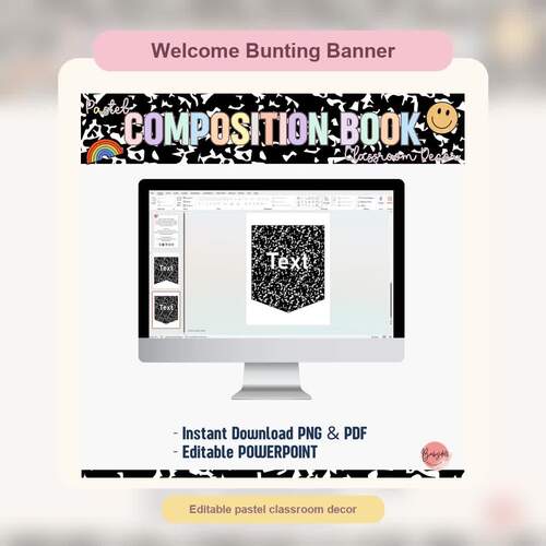 Welcome Bunting Banner: Pastel Composition Book | Editable Welcome Banner