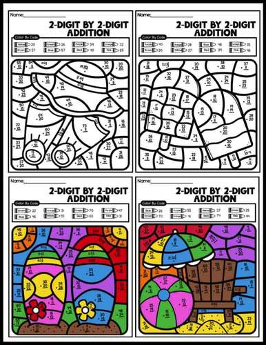 Summer Color By Number 2-Digit by 2-Digit Addition | Color by number summer