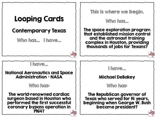 Texas History - Looping Cards - Contemporary Texas by Lone Star History