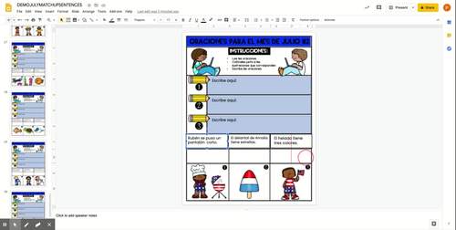 Matching Sentences in Spanish July Print and Digital | TPT