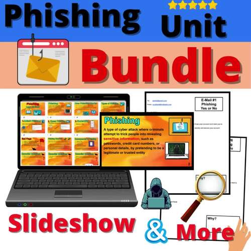 Phishing Scams & Schemes Unit Bundle Activities Slideshow Internet Safety