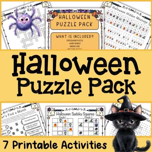 HALLOWEEN Activity Bundle, Printable Puzzle Pack for Middle School ...