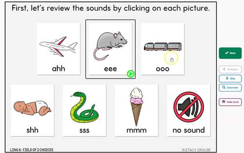 Ling 6 Sounds Discrimination Daily Listening Check BOOM CARDS™ Field of 2