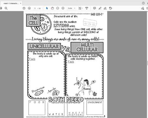 MS-LS1-1 Characteristics of Living Things Doodle Note Plus INTERACTIVE!
