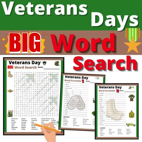 Veterans Day Word Search Big Puzzle Activity Vocabulary Terms No Prep