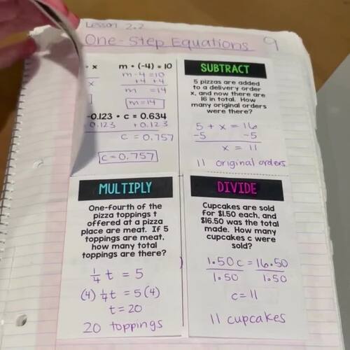 Algebra 1 - Solving One Step Equations - Interactive Notebook Foldable