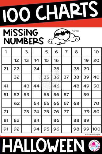 Halloween 100s Charts Fill In the Blanks Worksheets Counting to 100 Bundle