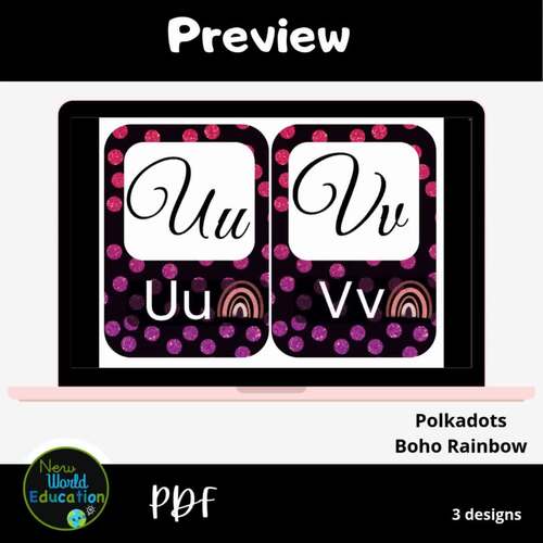 Boho Rainbow Polka Dots Alphabet Display – 3 Designs in Cursive & Print