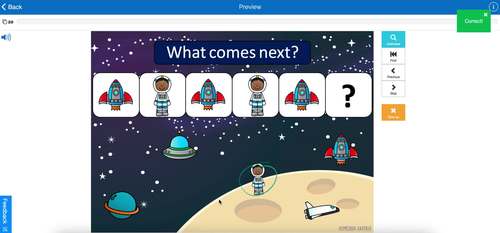 Boom Cards™ Pattern Recognition (space themed) AB, ABC, AAB, ABB, AABB