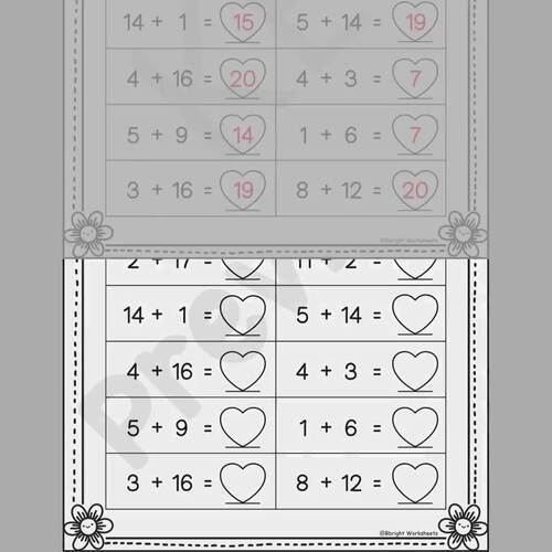 Valentine Addition Within 20 Worksheets | Kindergarten & Grade 1 | No Prep